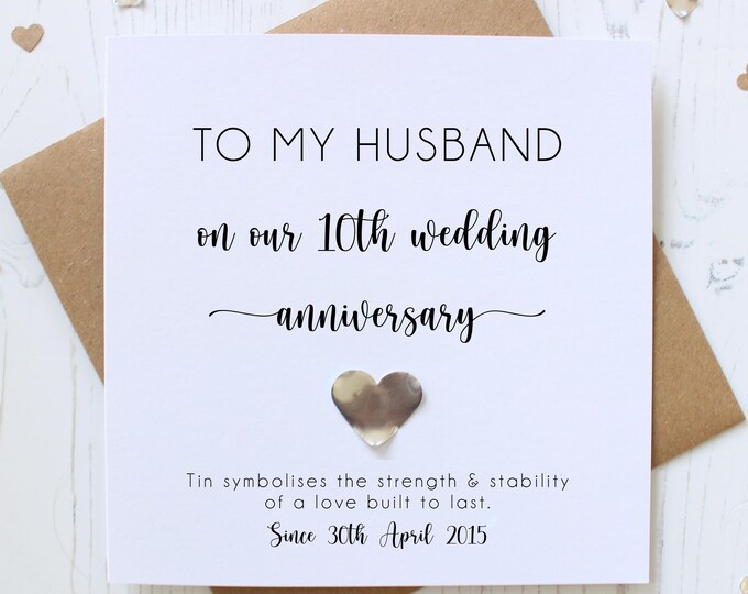 10th Anniversary Card Tin Anniversary Card, Husband 10th Anniversary ...