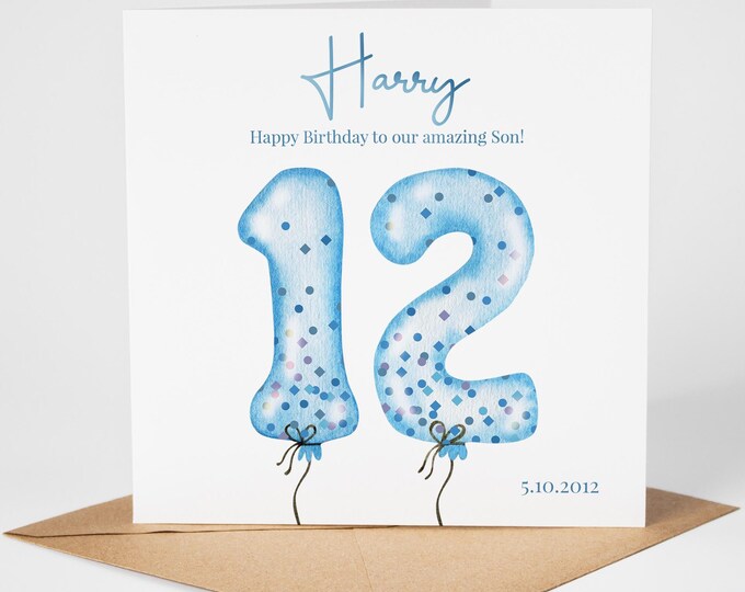 Personalised 12th Birthday Card Twelfth Birthday Card for 12 Year Old ...