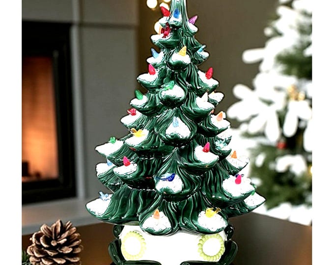 Vintage Atlantic Mold Ceramic Snow Tipped Christmas Tree W/base 16 ...