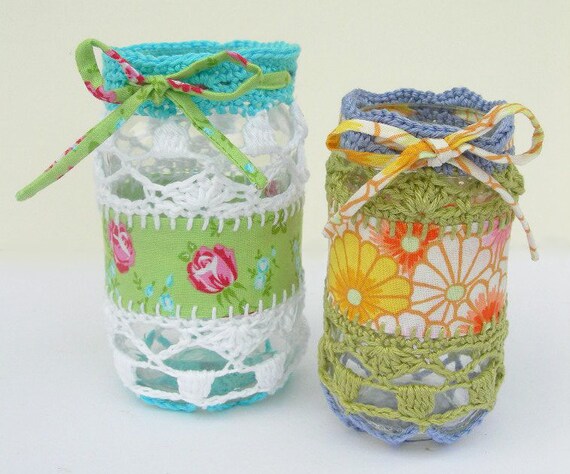 Items similar to Crochet & woven fabric jam jar cover pattern on Etsy