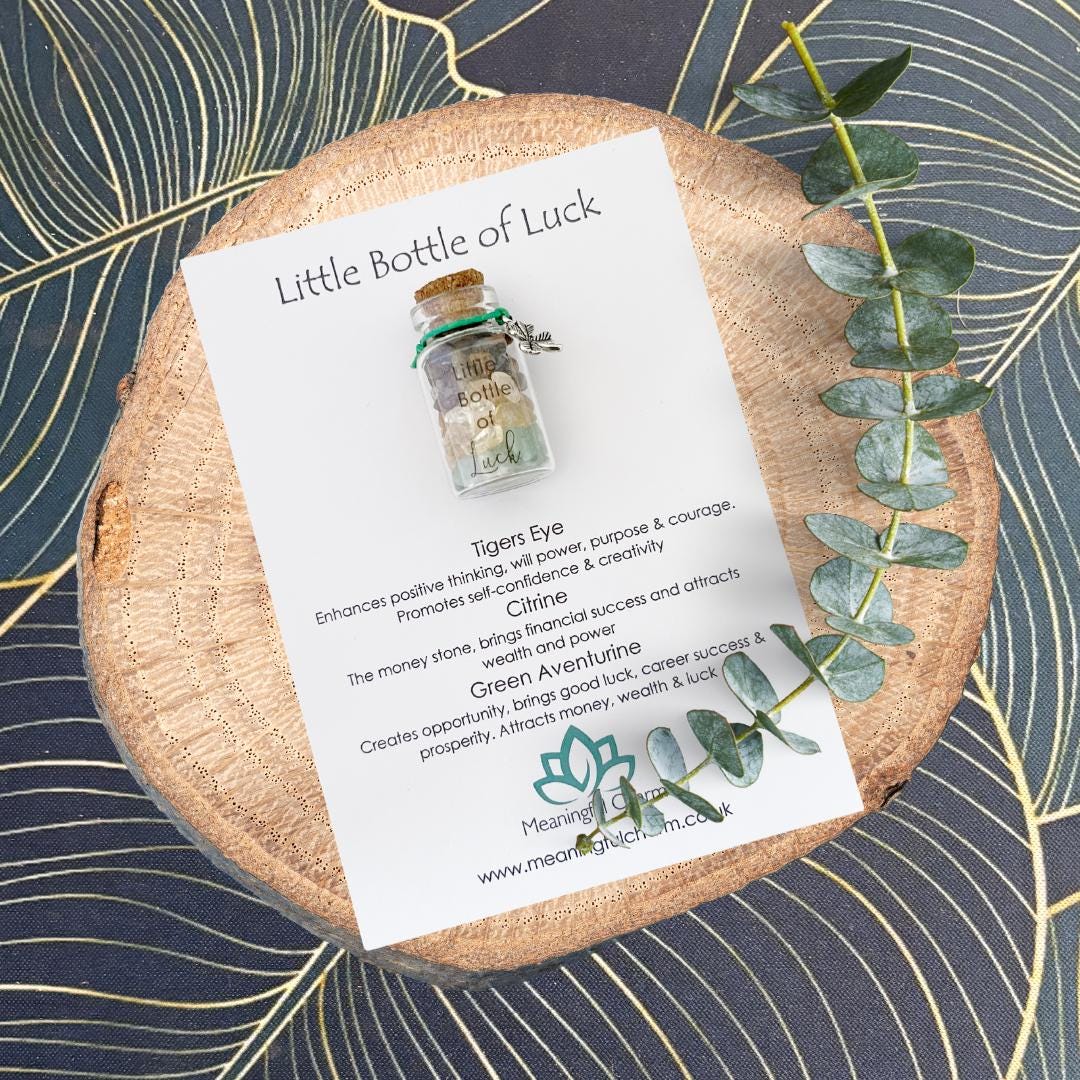 Little Bottle of Luck, Small Glass Bottle of Crystals, Good Luck Gift ...