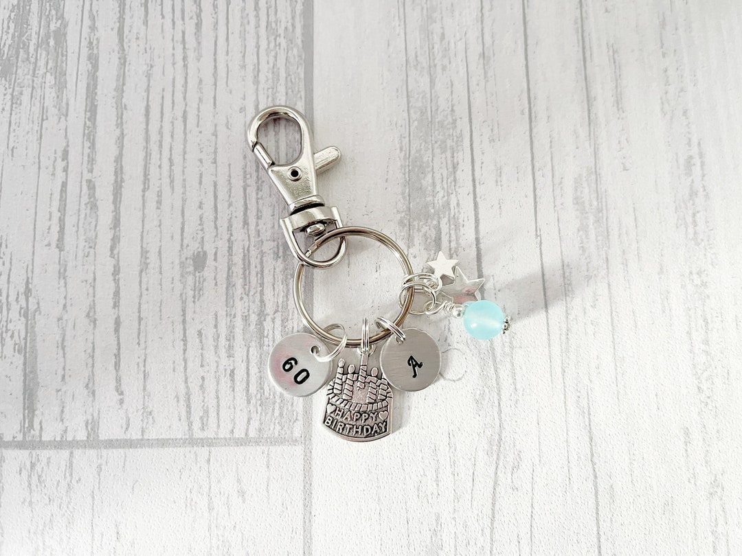60th Birthday Keyring, 60th Bag Clip, Bag Charm, Personalised Keyring ...