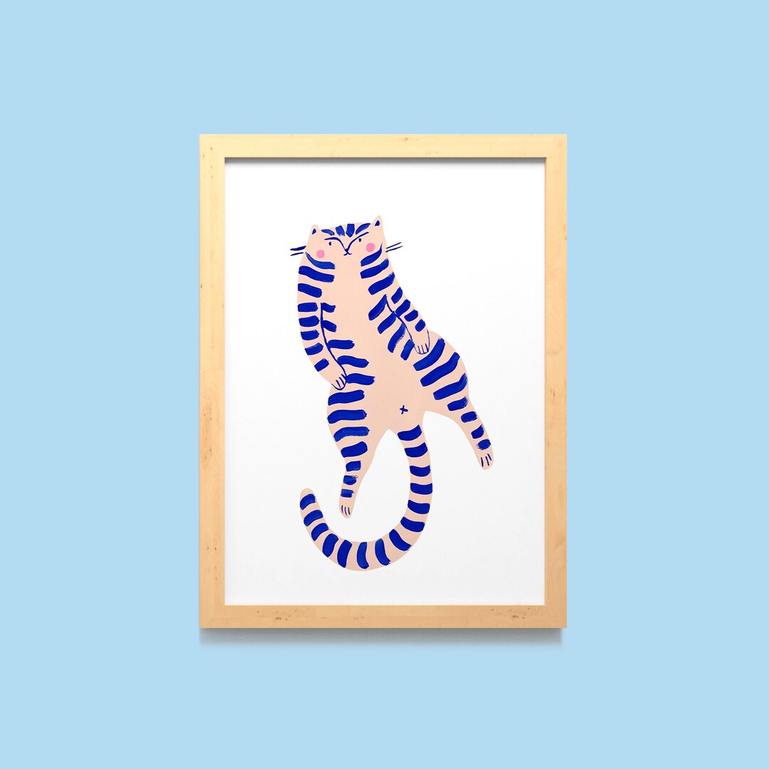Fat Cat Wall Art Print A5, A4 / Hand Painted Cat Home Decor / Lazy ...