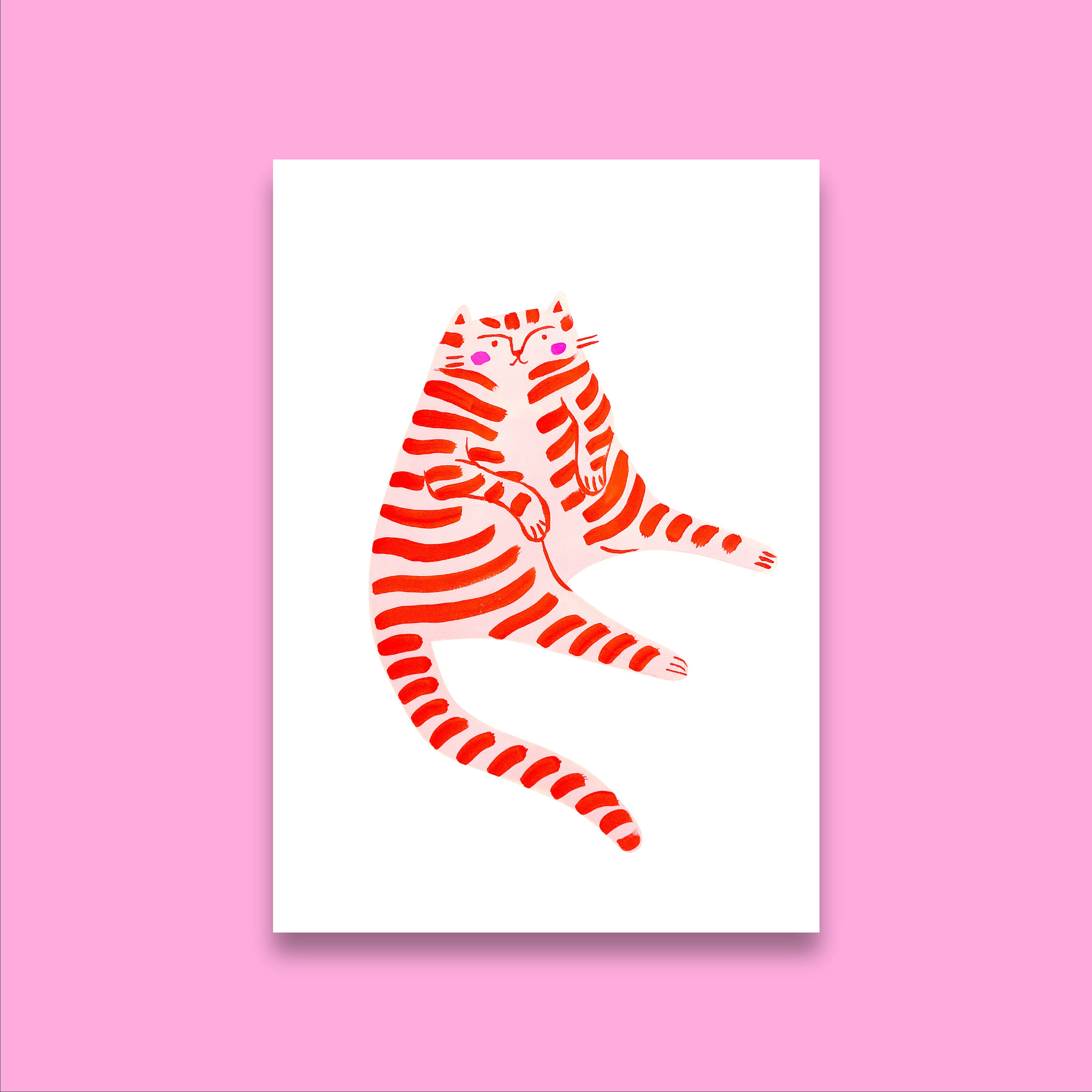Fat Cat Wall Art Print A5 A4 / Hand Painted Cat Home Decor / - Etsy