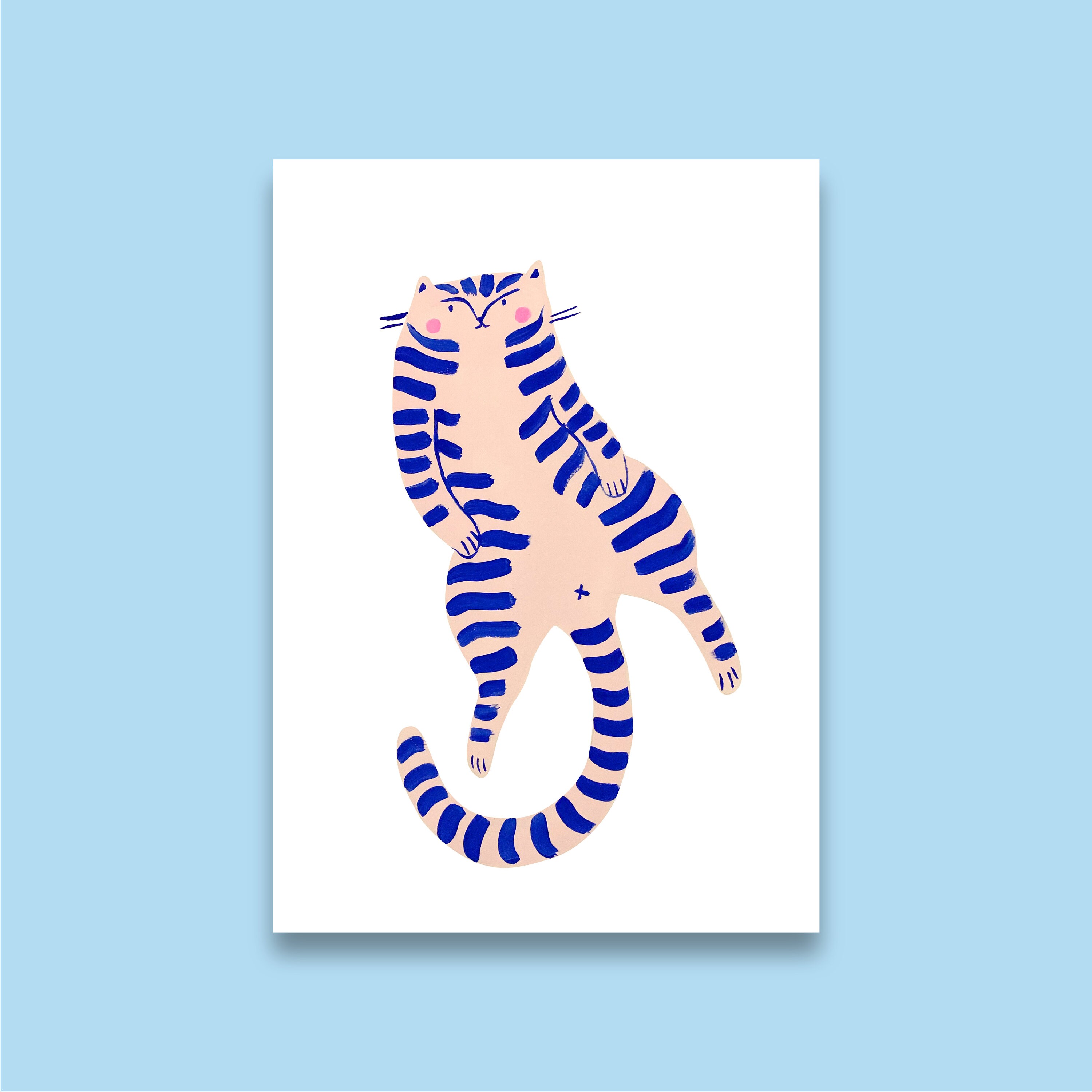 Fat Cat Wall Art Print A5 A4 / Hand Painted Cat Home Decor / - Etsy UK