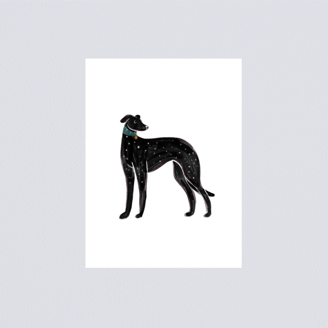 Greyhound Art Print A5, A4. A3 Painted Black Snowflake Greyhound ...