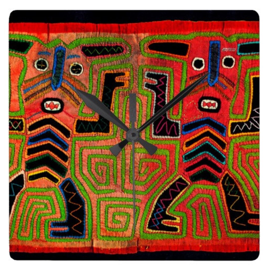Kuna Indian Shaman Spirits Square Wall Clock - Square Acrylic Battery ...