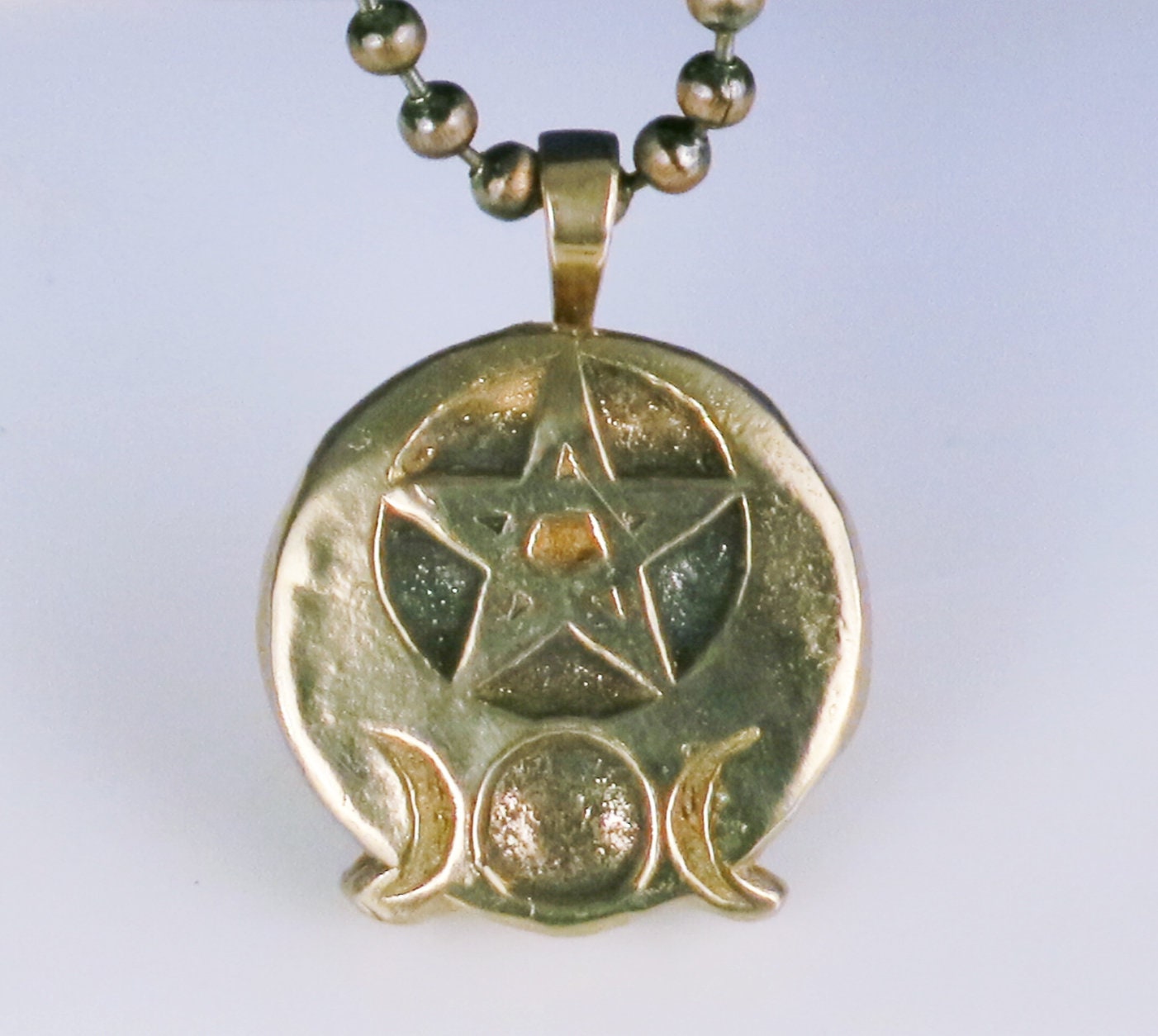 Triple Goddess Crescent Moon Pentacle Bronze Pendant Handmade Triple ...