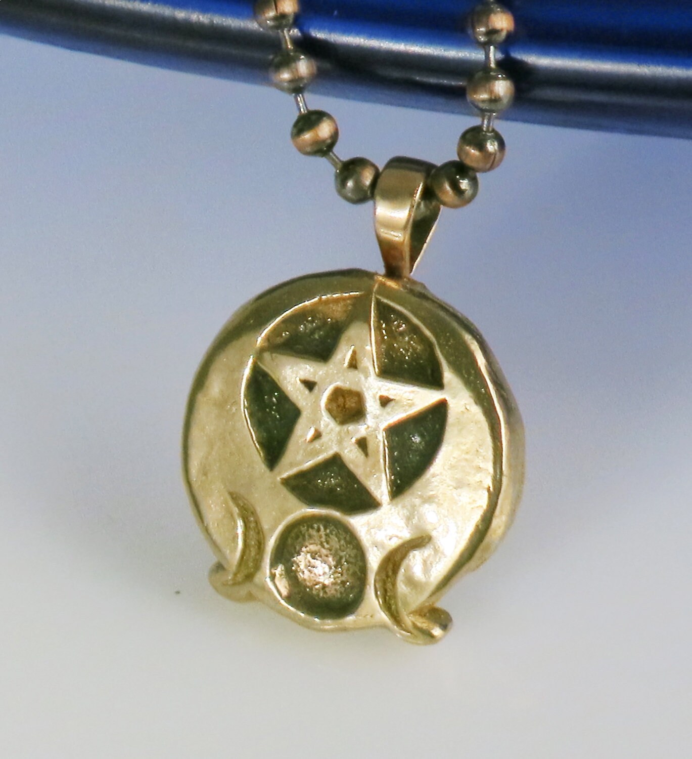 Triple Goddess Crescent Moon Pentacle Bronze Pendant Handmade Triple ...