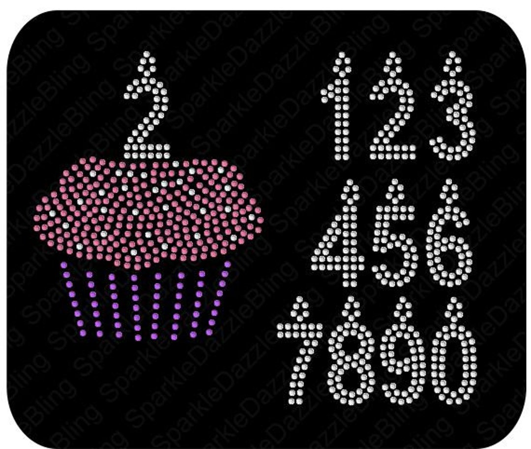 Birthday Cupcake With Number Age Candles Rhinestone Template Instant ...