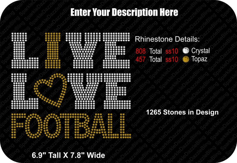Football Rhinestone Template Instant Download Live Love Football Heart ...