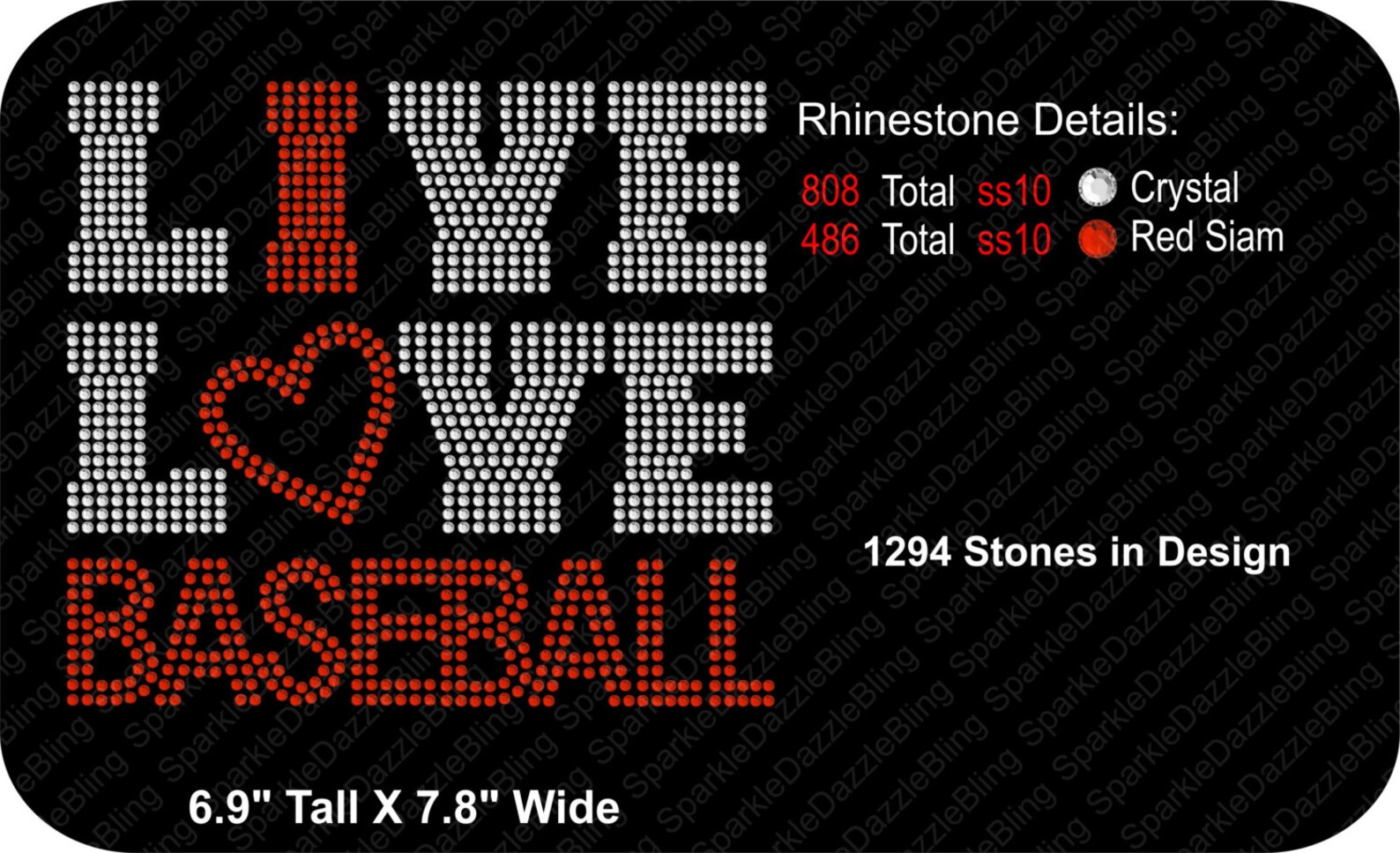 BASEBALL Rhinestone Template Instant Download Live Love Baseball Heart ...