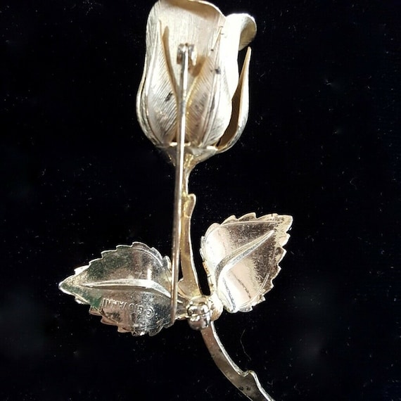 Giovanni Rose Bud Leaves Gold Tone Signed Pin 3" Broo… - Gem