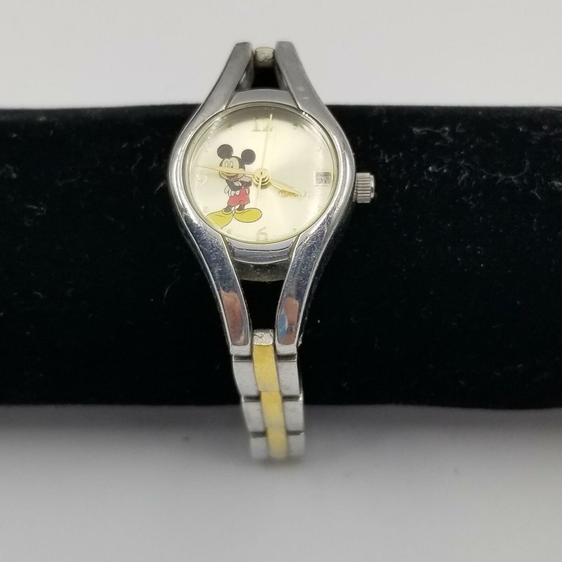 Vintage Disney Ladies Wrist Watch Mickey Mouse Two Tone Quartz Gold Pen ...