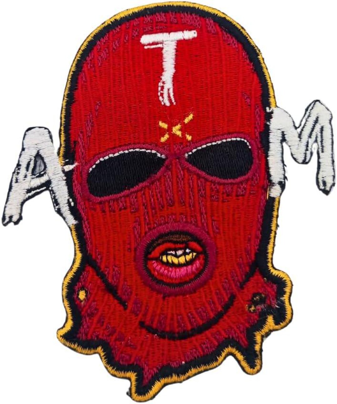 ATM Red Ski Mask Patch – Edgy Urban Embroidered Iron-on Patch for ...