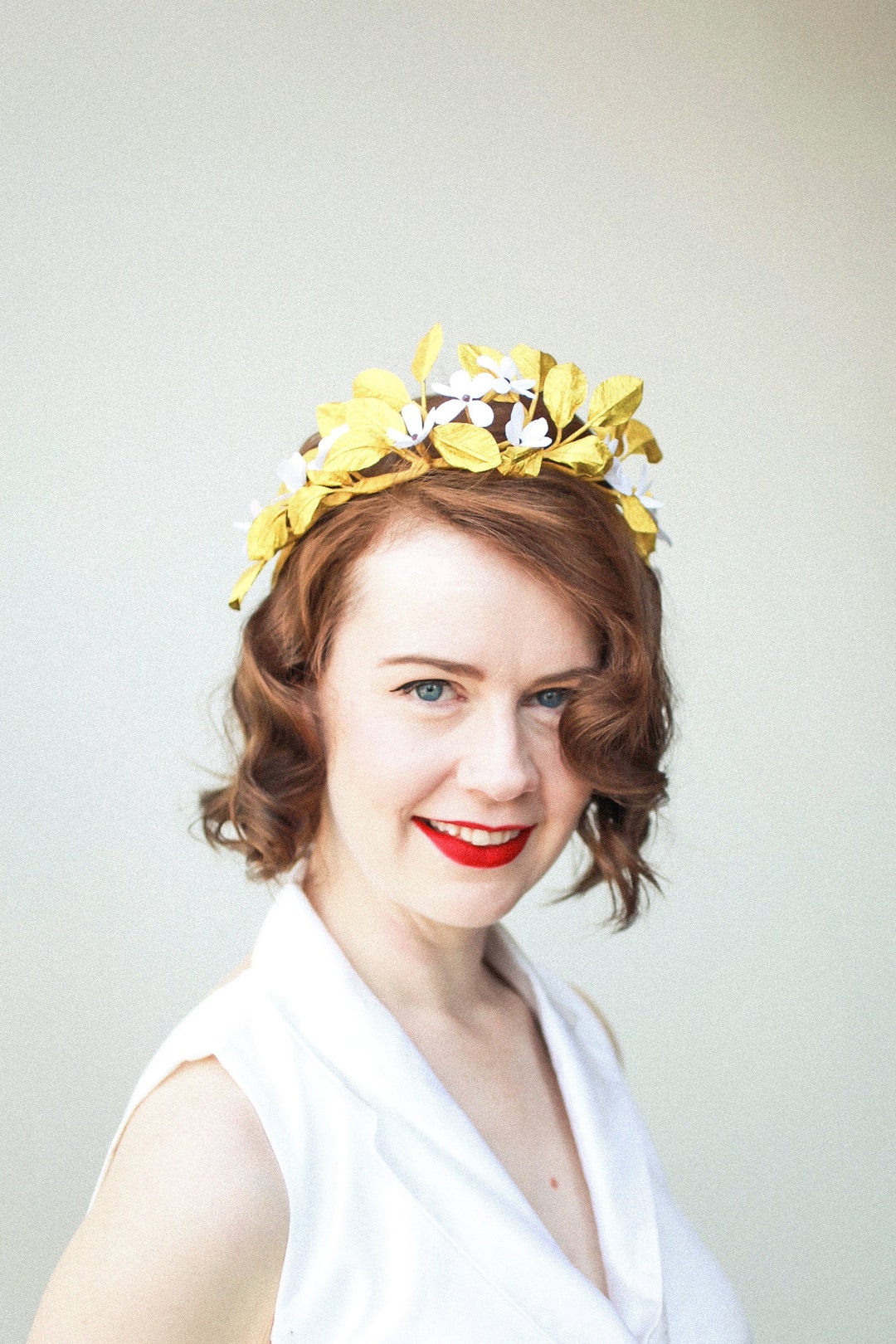 Gold Flower Crown for Classic Wedding / Grecian Inspired Flower Wreath ...