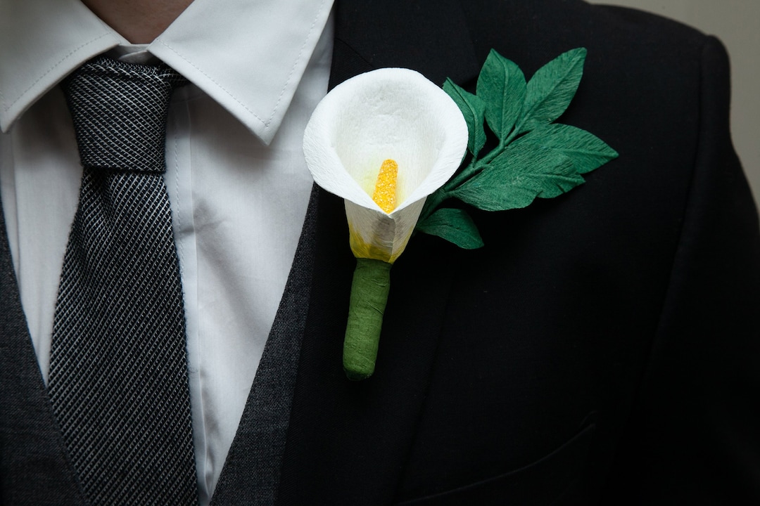 White Calla Lily Boutonniere for Groom / Paper Flower Wedding ...