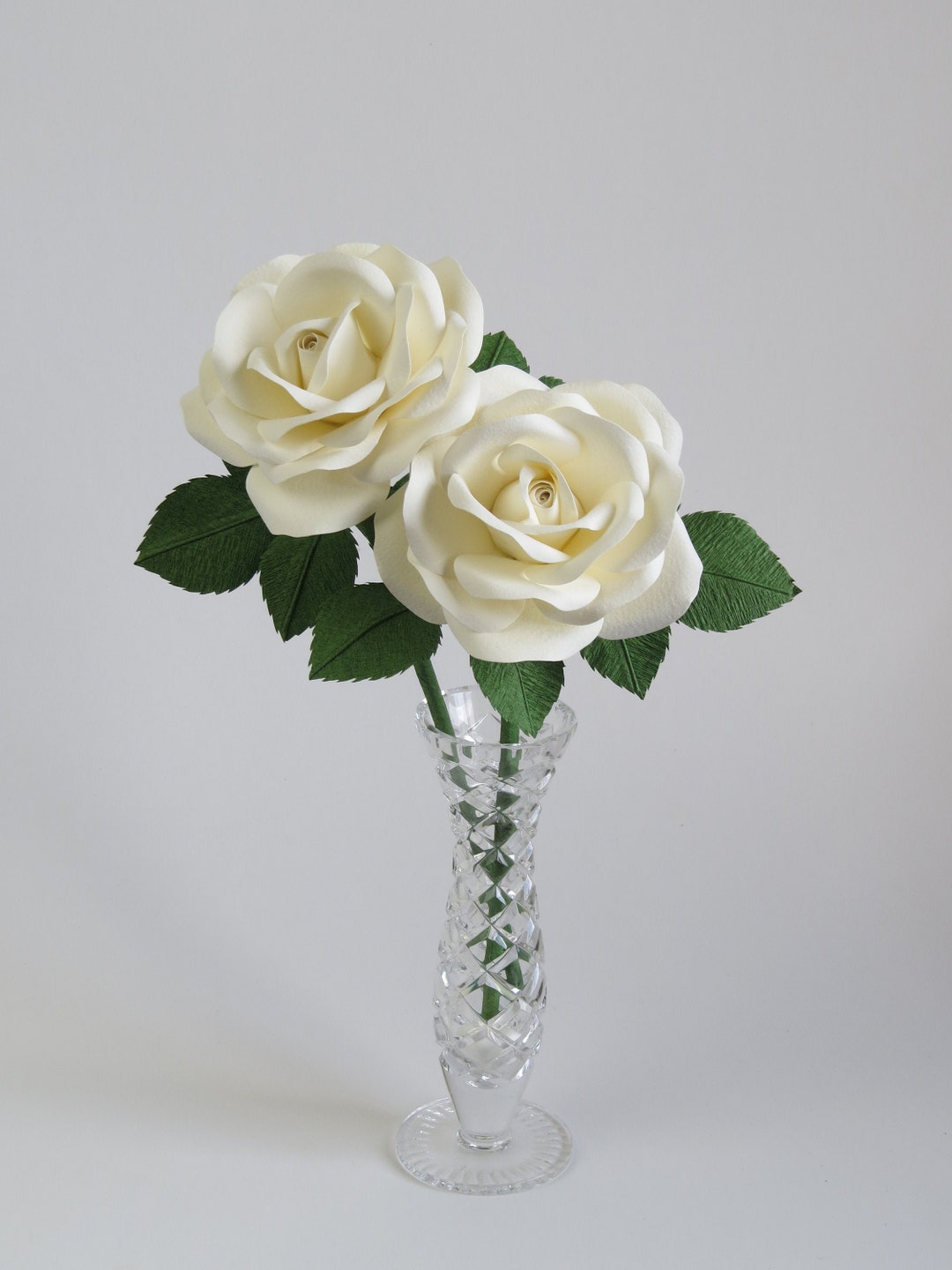 Cotton Anniversary White Rose Bouquet of 2 Roses / 2nd Wedding ...