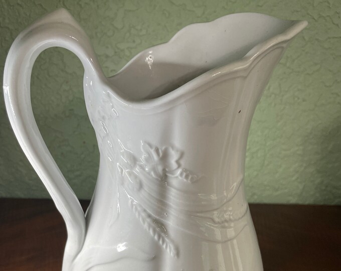Large White Ironstone Water Pitcher, WHEAT and HOPS Shape, R. Cochran ...