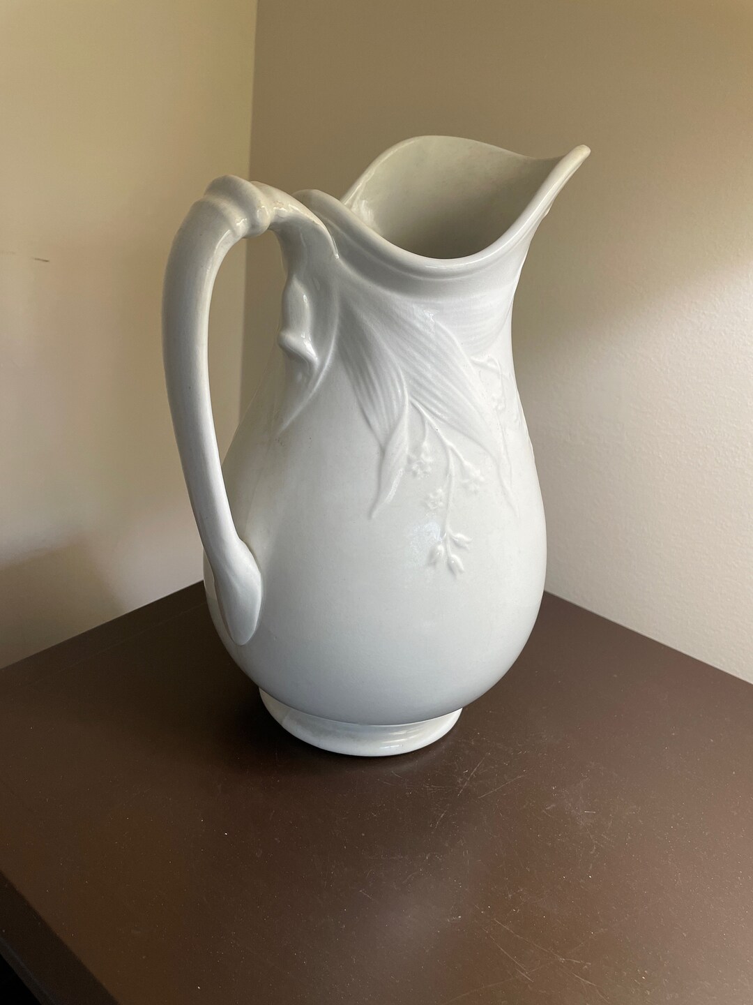 Large Antique White Ironstone Water Pitcher HYACINTH SHAPE - Etsy