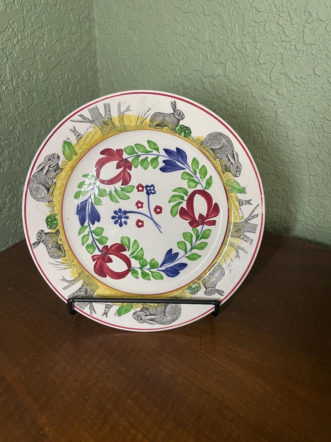 Antique Rabbit Ware Stick Spatter Transferware Plate, Rabbits and Frogs ...