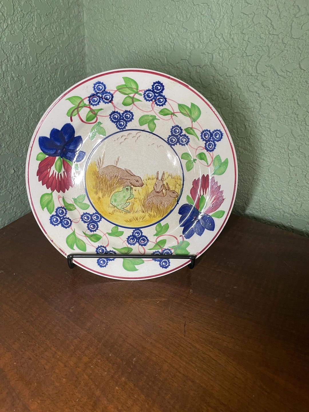 Antique Rabbit Ware Stick Spatter Transferware Plate, Rabbits and Frogs ...