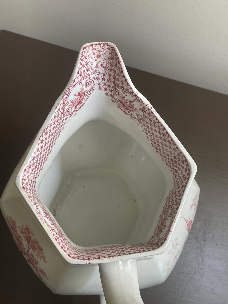 Large Antique Pink Transferware Octagonal Pitcher, Cyrene, Wm. Adams IV ...