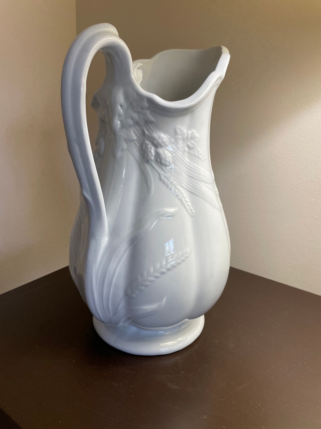 Large White Ironstone Water Pitcher, WHEAT and HOPS Shape, J&G Meakin ...