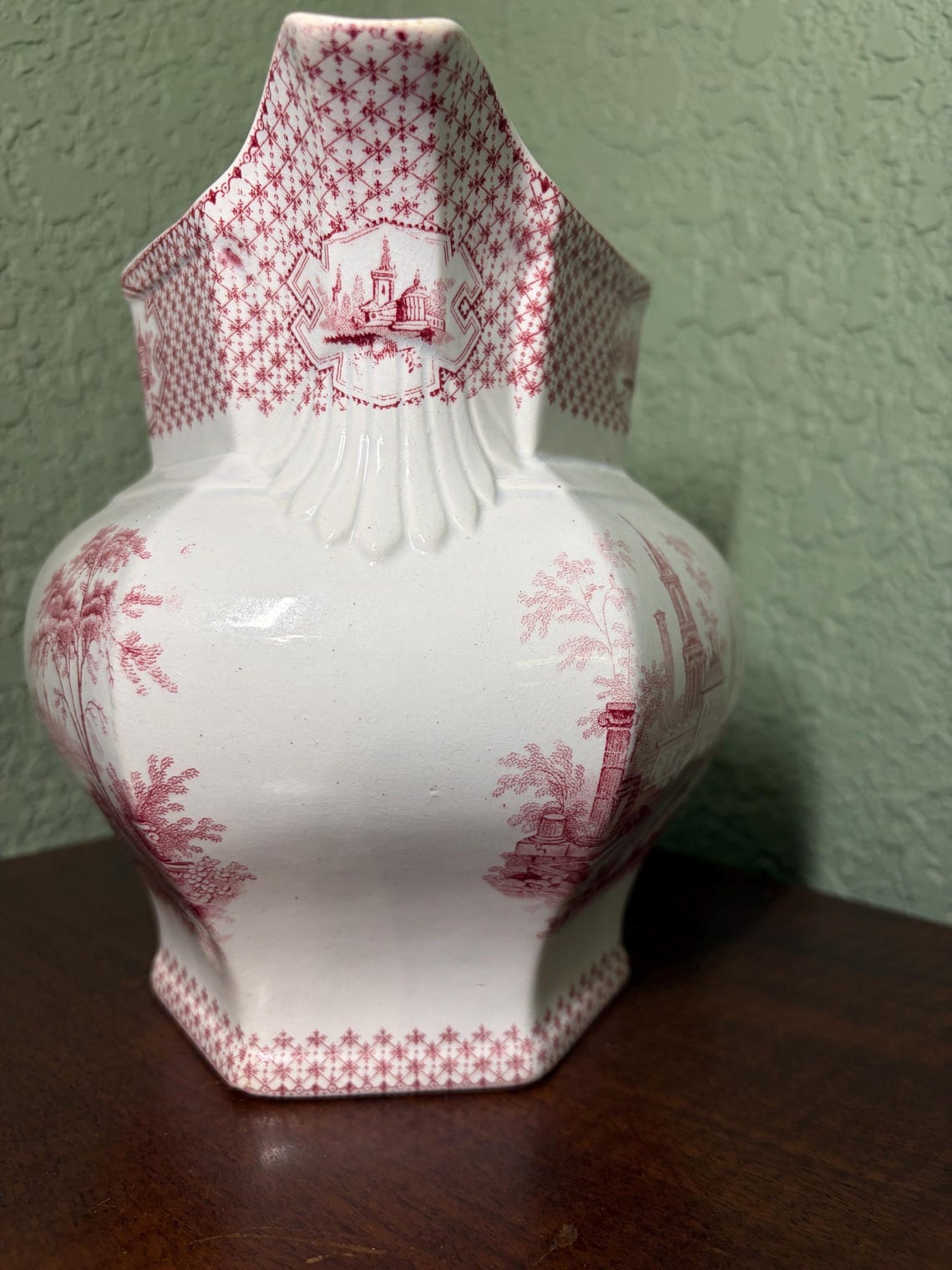 Large Antique Pink Transferware Octagonal Pitcher, Cyrene, Wm. Adams IV ...