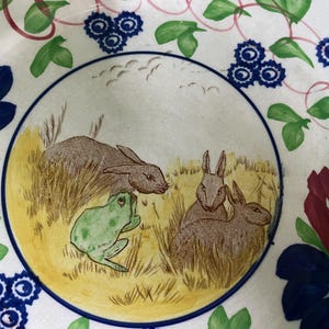Antique Rabbit Ware Stick Spatter Transferware Plate, Rabbits and Frogs ...