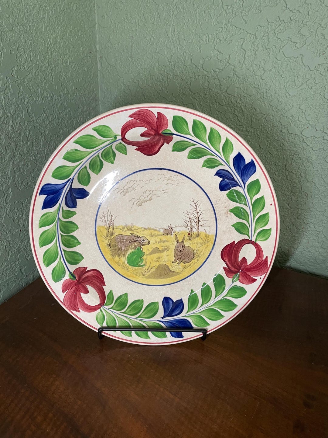 Rare Antique Stick Spatter Transferware Charger, Rabbit Ware, Rabbit ...