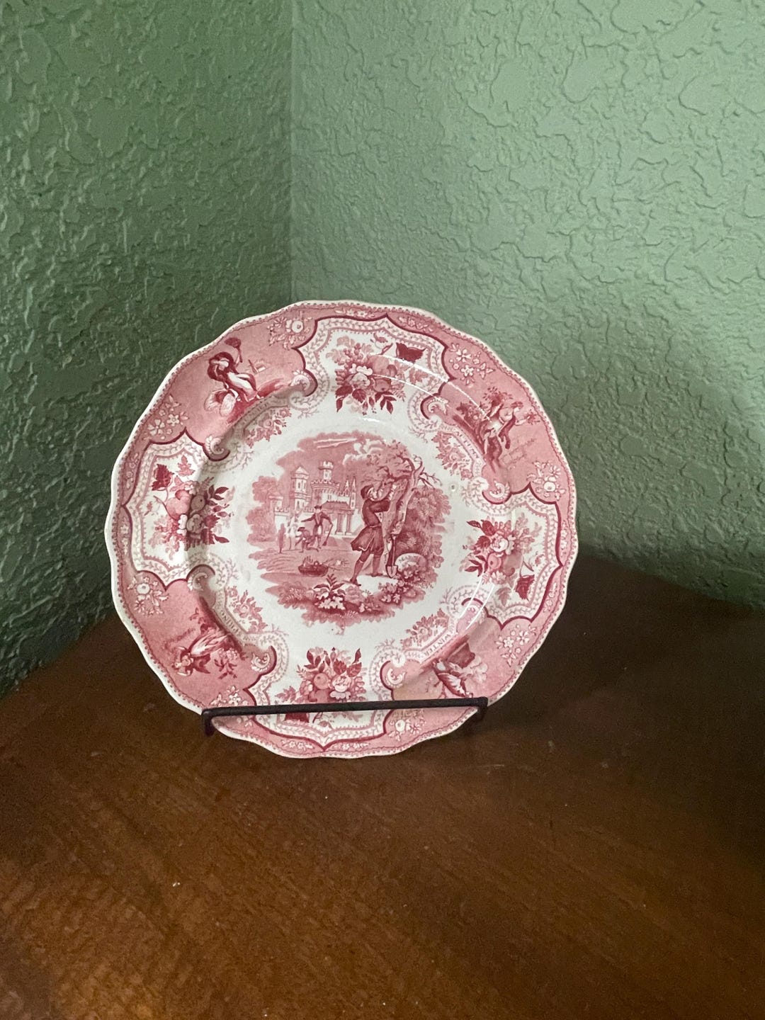 RARE Antique Pink Transferware Plate, Seasons, Wm Adams & Sons Pottery ...