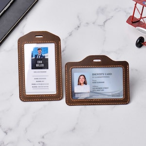 Custom Leather ID Card Holder, Personalized Leather Badge Holder ...