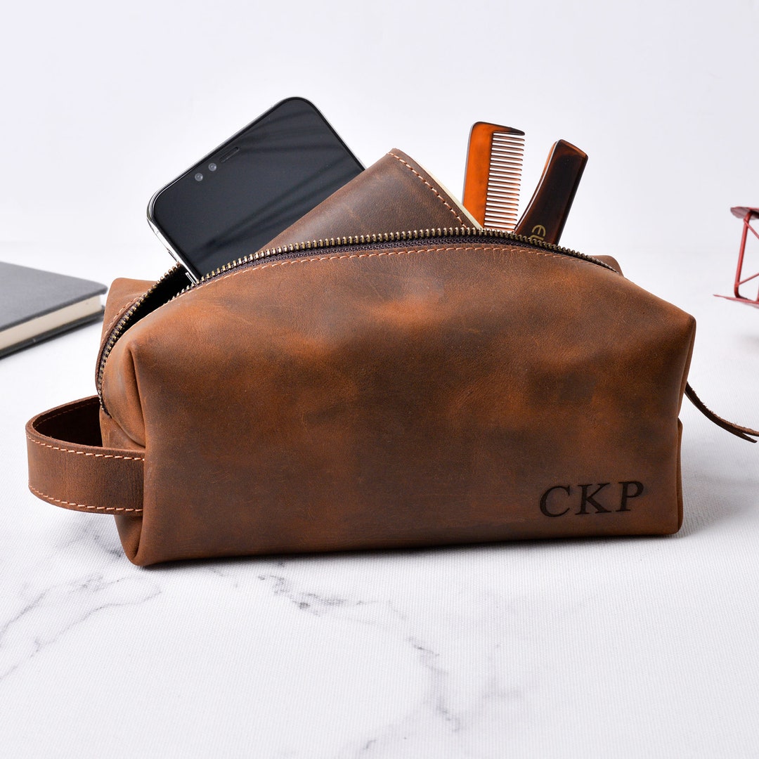 Custom Leather Dopp Kit Personalized Leather Toiletry Bag Monogrammed ...