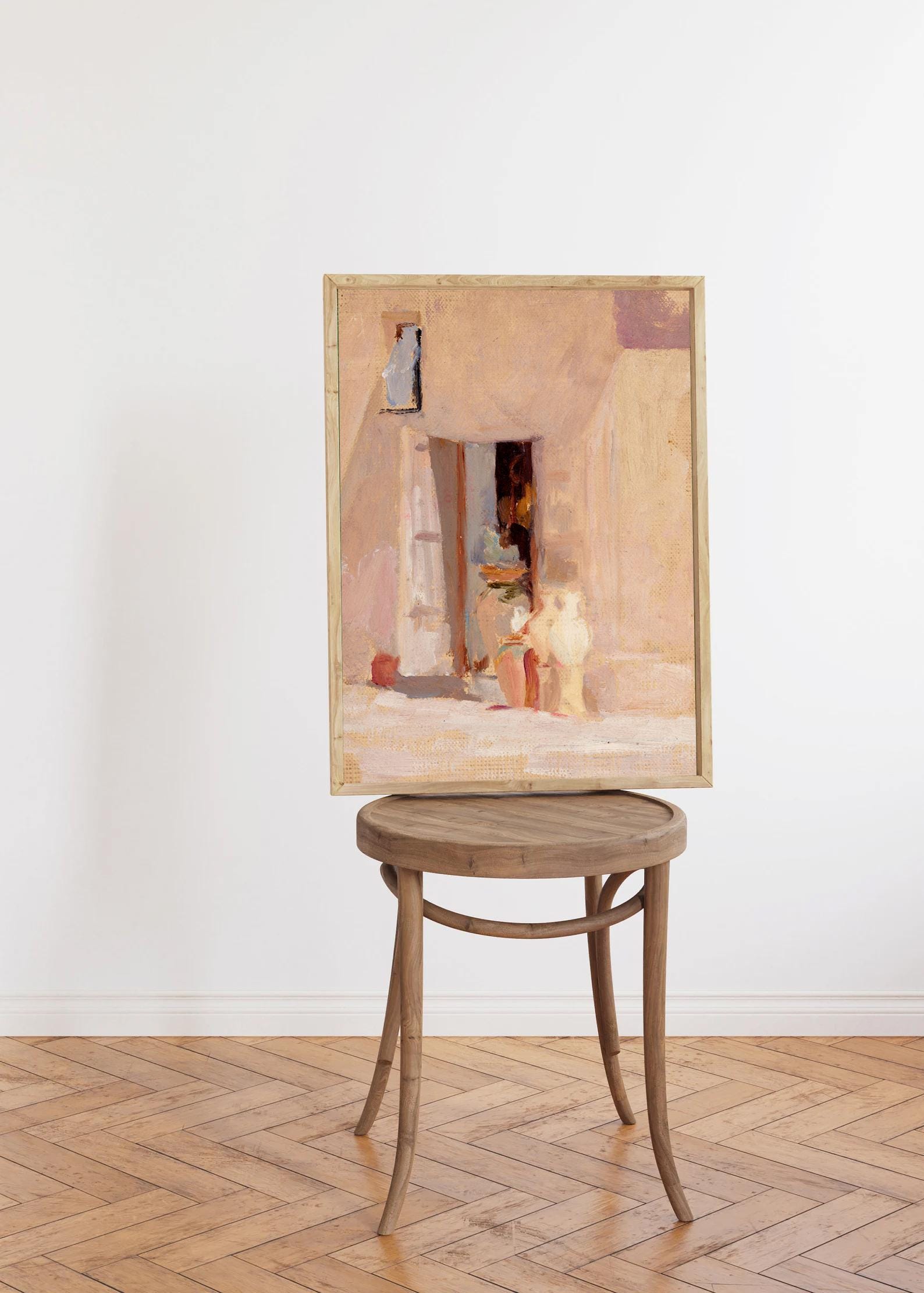 Pink Mediterranean Architecture Vases Vintage Painting | Beach House ...