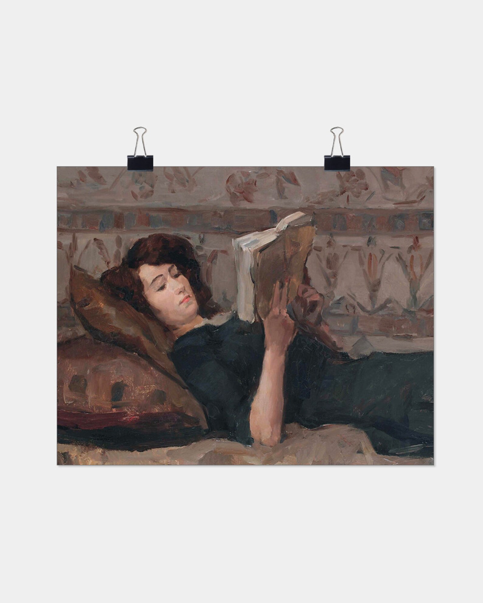 Printable Reading Woman Lounging Vintage Portrait | Antique Oil ...