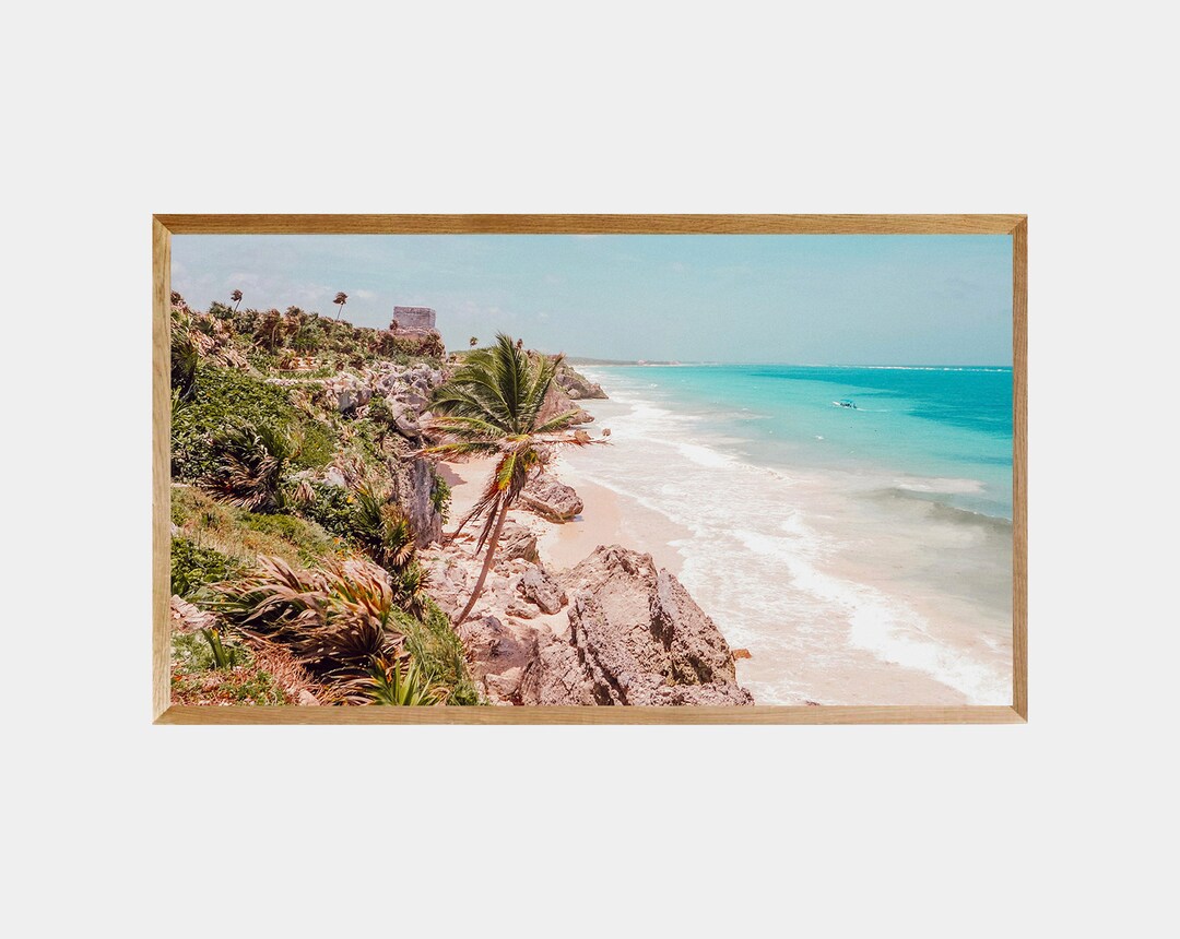 Samsung Frame TV Art | Tulum Ruins Ocean Palm Tree View | Palm Trees ...