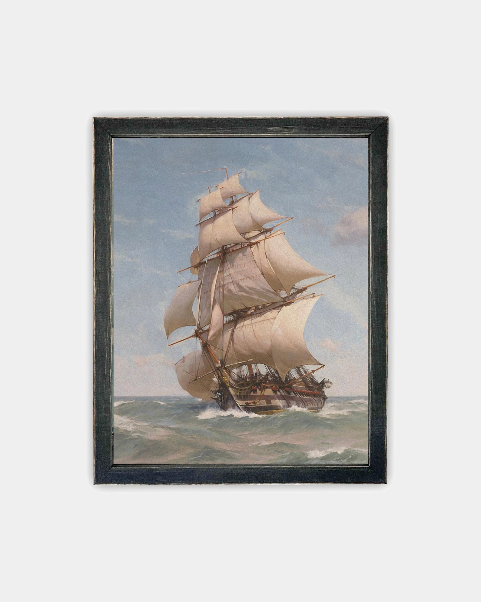 Printable Full Sail Ship Painting | Antique Ocean Painting | Vintage Coastal Art | Nautical ...