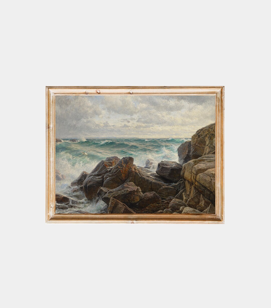 Printable Vintage Crashing Ocean Waves | Antique Oil Painting | Vintage ...