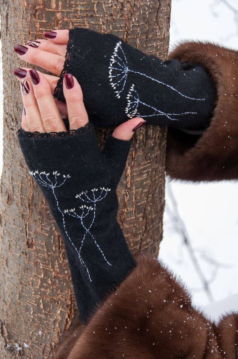 Felted Wool Fingerless Gloves Merino Wool Felted Mittens Womens Winter ...