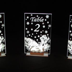 Winter Table Number --snowflakes - Glow - Illuminated - Engraved ...