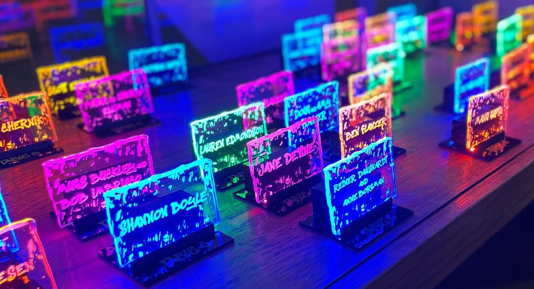 LED Place Card - Illuminated - Engraved - Custom Light up - Theme Bar ...