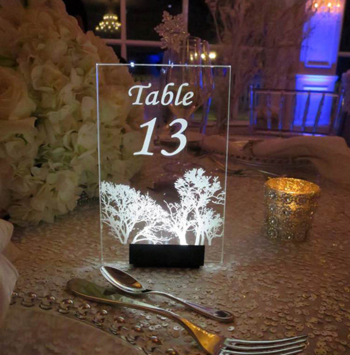 Winter Table Number --snowflakes - Glow - Illuminated - Engraved ...