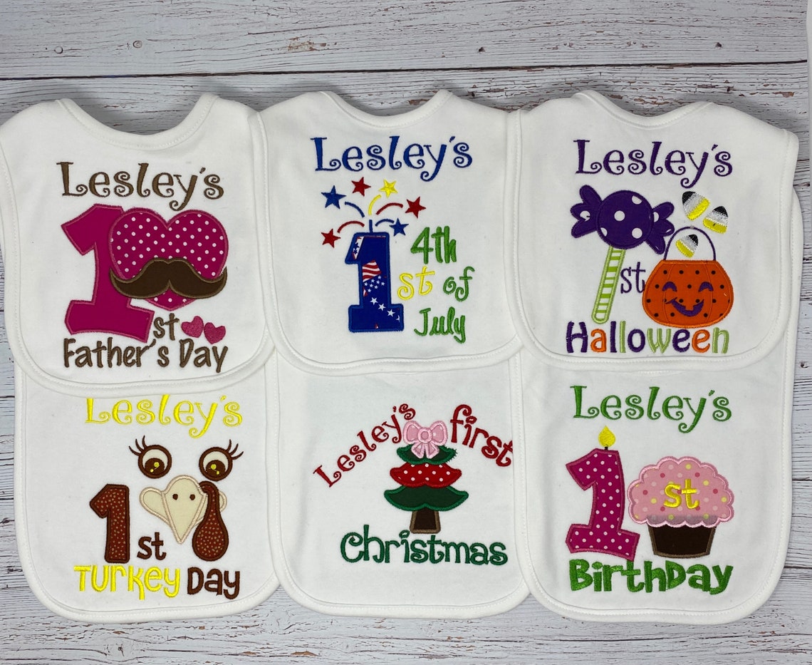 My First Holiday Bib Set, Holiday, Bib Set, Baby Bibs, Embroidered Bibs ...