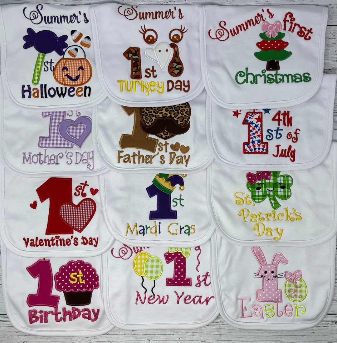 My First Holiday Bib Set, Holiday, Bib Set, Baby Bibs, Embroidered Bibs ...