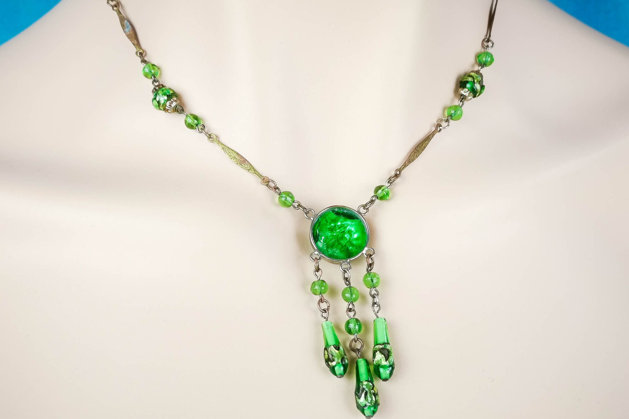 Parure de verre déjouée tchèque art déco délicate collier vintage ...