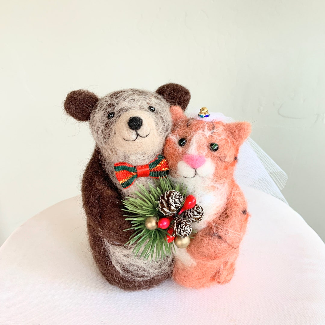 Bear Cat Wedding Cake Topper Needle Felted Christmas Cat and Bear ...