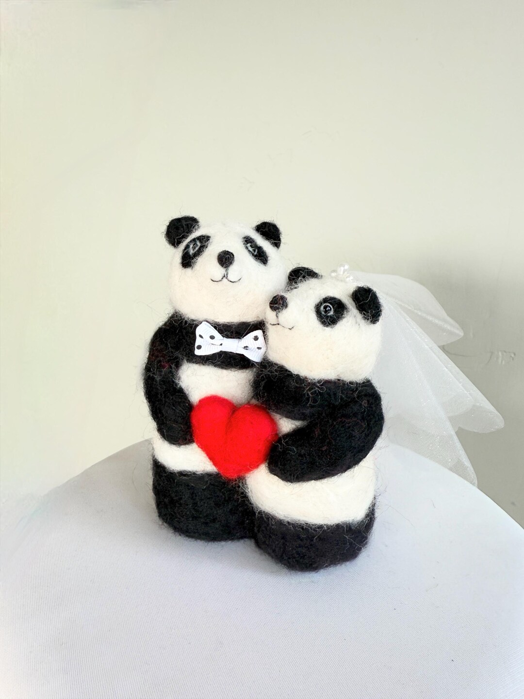 Panda Cake Topper Wedding Cake Topper Red Heart Bride and Groom Panda ...
