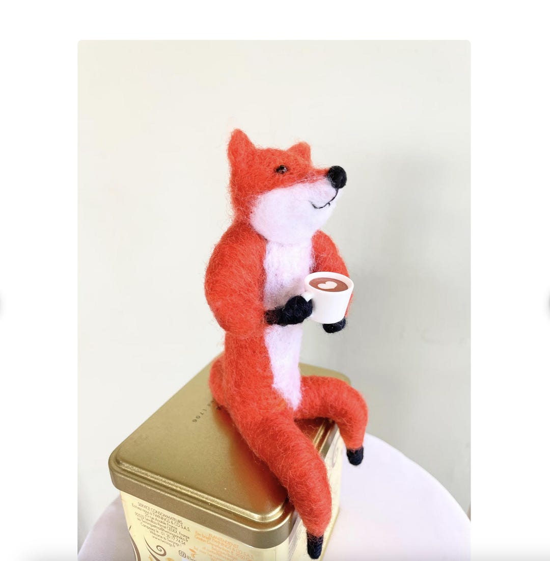 Needle Felted Fox With Coffee Cup Kitchen Office Decor Office Art ...