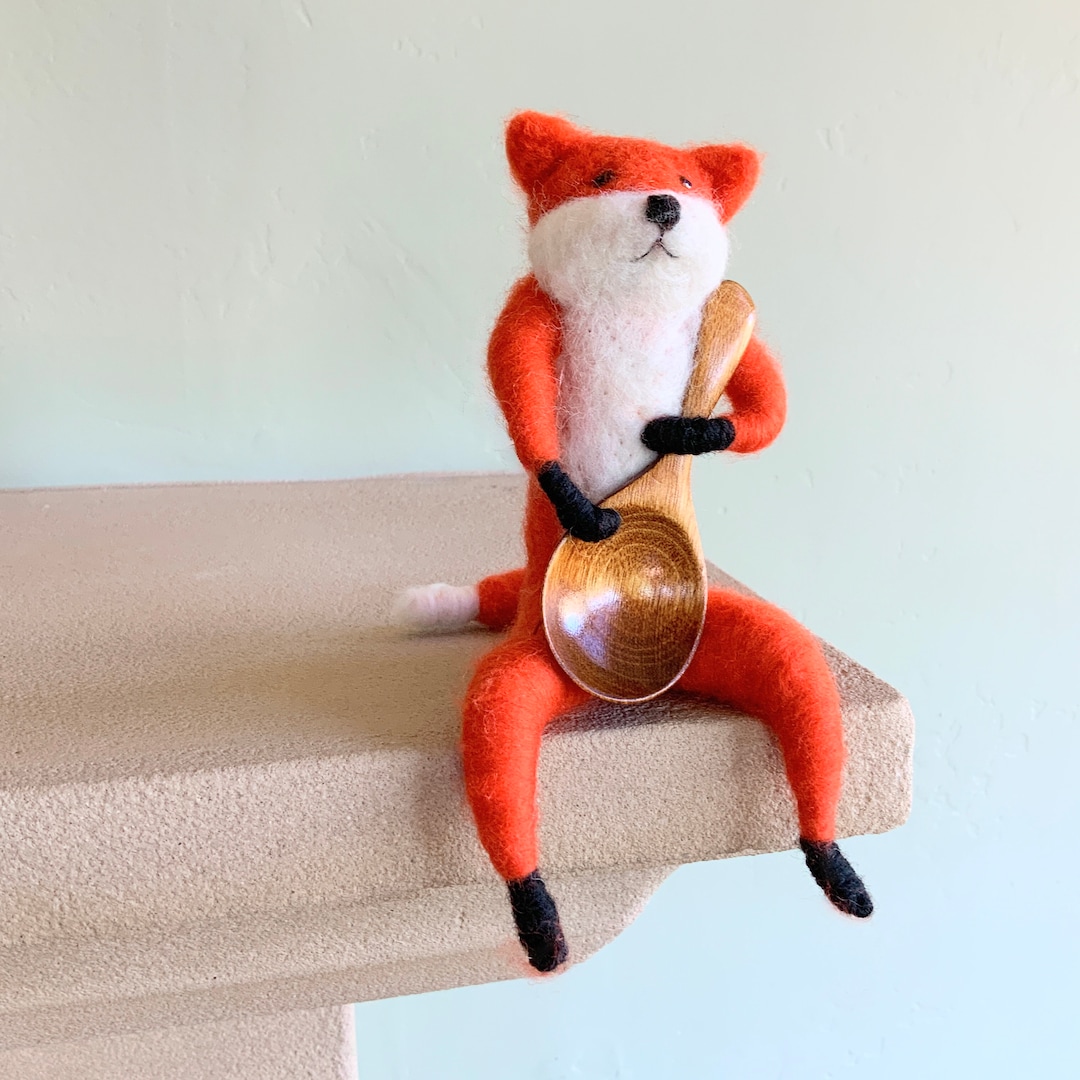 Needle Felted Fox With Spoon, Animal Kitchen Decor Animal , Needle ...